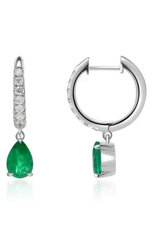 VALANI ATELIER Emerald Diamond Hoop Earrings - 14k White Gold