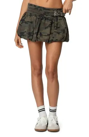 EDIKTED Camo Cotton Bubble Mini Skort - Olive