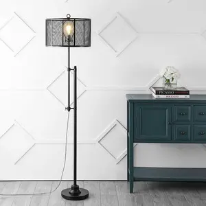 JONATHAN Y Noah Modern Industrial Iron Height-adjustable Led Floor Lamp - Charcoal/black