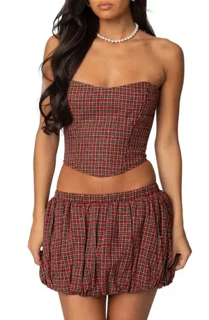 EDIKTED Marlene Plaid Corset Top