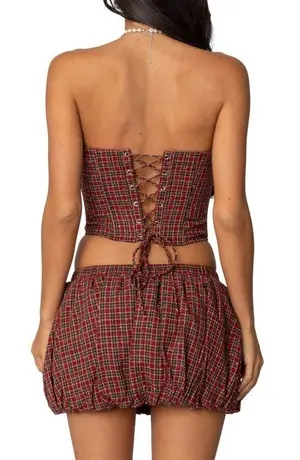 EDIKTED Marlene Plaid Corset Top