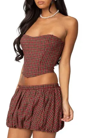 EDIKTED Marlene Plaid Corset Top