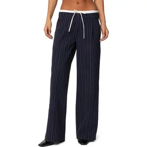 EDIKTED Peekaboo Pinstripe Drawstring Pants