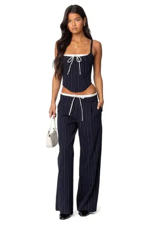 EDIKTED Peekaboo Pinstripe Drawstring Pants
