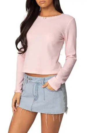 EDIKTED Rosemarie Waffle Knit Long-sleeve Top