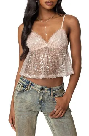 EDIKTED Sequin Babydoll Top