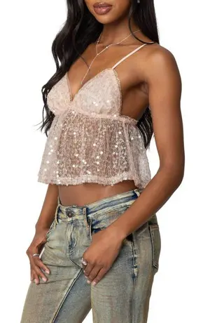 EDIKTED Sequin Babydoll Top