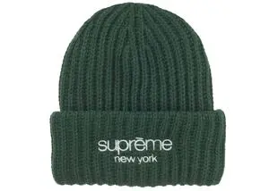 Supreme Classic Logo Chunky Ribbed Beanie - Dark Green