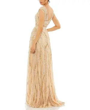 Mac Duggal Sequined Boat Neck Gown