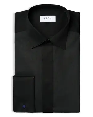 Eton Contemporary Fit Plisse Bib Formal Shirt - Black