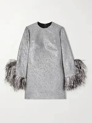 Dolce & Gabbana Feather-trimmed Metallic Jacquard Mini Dress