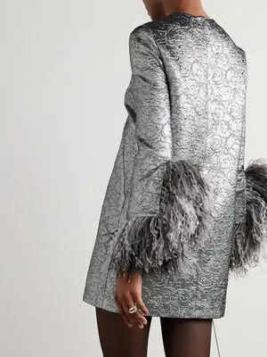 Dolce & Gabbana Feather-trimmed Metallic Jacquard Mini Dress
