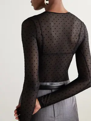 Wardrobe.NYC Flocked Stretch-tulle Bodysuit