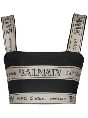 Balmain Ribbon Jacquard Crop Top - Black