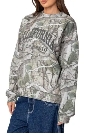 EDIKTED Cali Baby Oversized Camo Sweatshirt