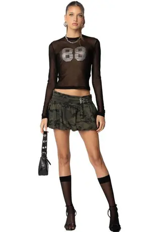 EDIKTED Rhinestone Mesh Top