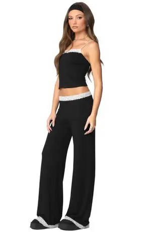 EDIKTED Domino Lace Trim Wide Leg Pants