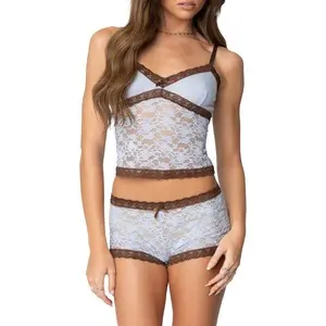 EDIKTED Dee Pointelle Stitch & Lace Camisole - Light-blue