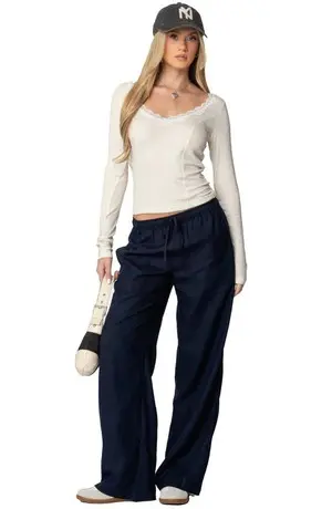 EDIKTED Yasmine Low Rise Linen Blend Drawstring Pants