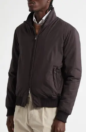 Thom Sweeney Water-resistant Nylon Bomber Jacket - Darkest Brown