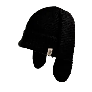 NIRVANNA DESIGNS Ribbed Beanie With Ear Flaps Black