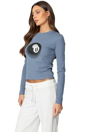 EDIKTED Magic 8 Ball Graphic Long Sleeve T-shirt - Blue