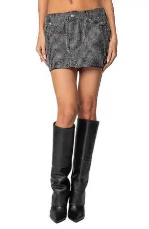 EDIKTED Glitz Rhinestone Embellished Denim Mini Skirt