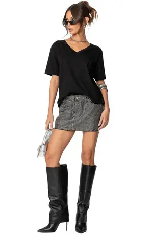 EDIKTED Glitz Rhinestone Embellished Denim Mini Skirt