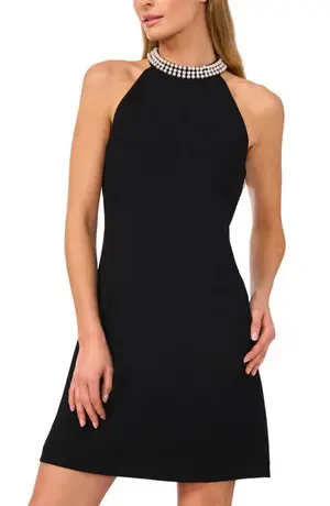 CECE DUPRAZ Faux Pearl Collar A-line Dress