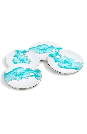 ANNA NEW YORK Talianna Ocean Set Of 4 Ceramic Coasters - Blue And Silver