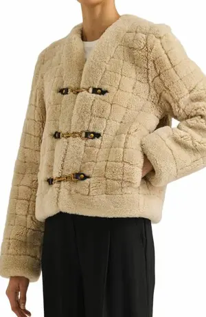 Rebecca Taylor Quilted Stitch Shearling Jacket