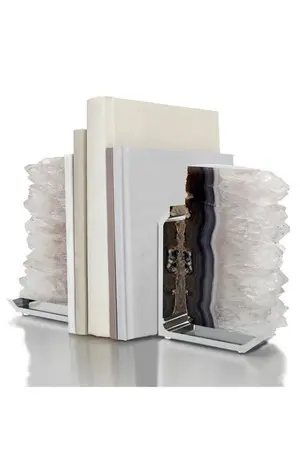 ANNA NEW YORK Fim Agate Druze Bookends - Brown Grey And Silver