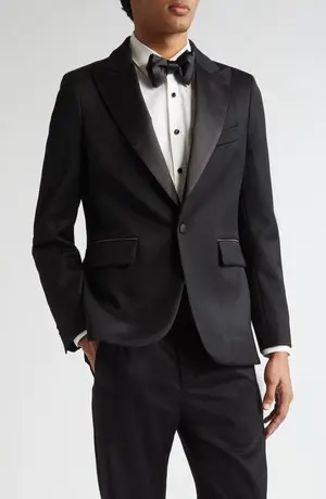 BODE Barathea Peak Lapel Wool Tuxedo Jacket - Black