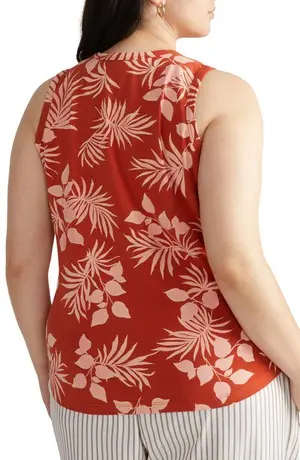 Universal Standard Cai Stretch Pima Cotton Tank - Rooibos Tea Palm Print
