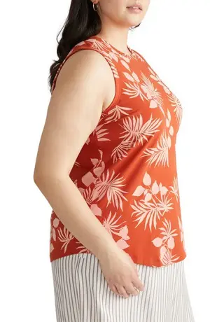 Universal Standard Cai Stretch Pima Cotton Tank - Rooibos Tea Palm Print