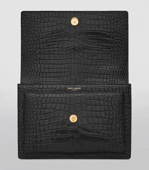 Saint Laurent Medium Sunset Croc-embossed Shoulder Bag - Black