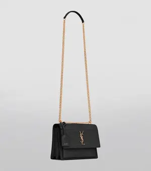 Saint Laurent Medium Sunset Croc-embossed Shoulder Bag - Black