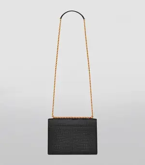Saint Laurent Medium Sunset Croc-embossed Shoulder Bag - Black