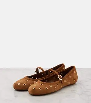 GIANVITO ROSSI Studded Suede Mary Jane Flats