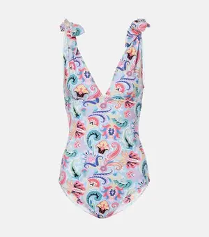 Etro Printed Swimsuit With Bow Detail - Blue