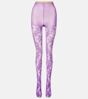 Valentino Garavani Floral Lace Tights - Purple