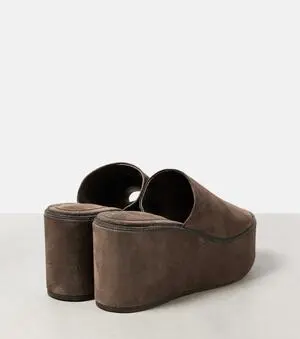 Brunello Cucinelli Monili Suede Wedge Mules