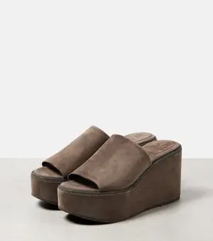 Brunello Cucinelli Monili Suede Wedge Mules