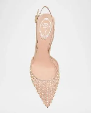Rene Caovilla Cinderella Embellished Slingback Pumps - Nude