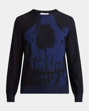 Alexander McQueen Exploded Skull Wool Sweater Blue/black
