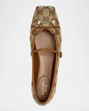Gucci Gg Canvas Horsebit Ballerina Flats - Beige/ebony