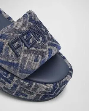 Fendi Sunshine Ff Chenille Jacquard Platform Sandals - Blue