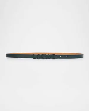 Loewe Loewe Logo Lettering Leather Skinny Belt Deep Forest