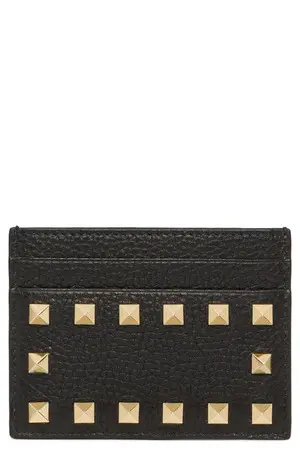 Valentino Garavani Rockstud Leather Card Holder - Black