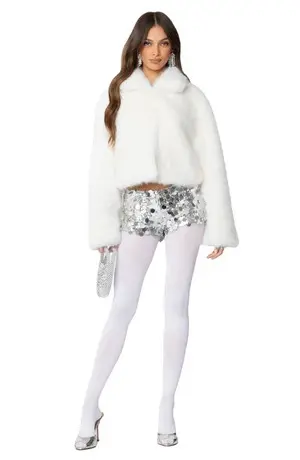 EDIKTED Nathalie Crop Faux Fur Jacket
